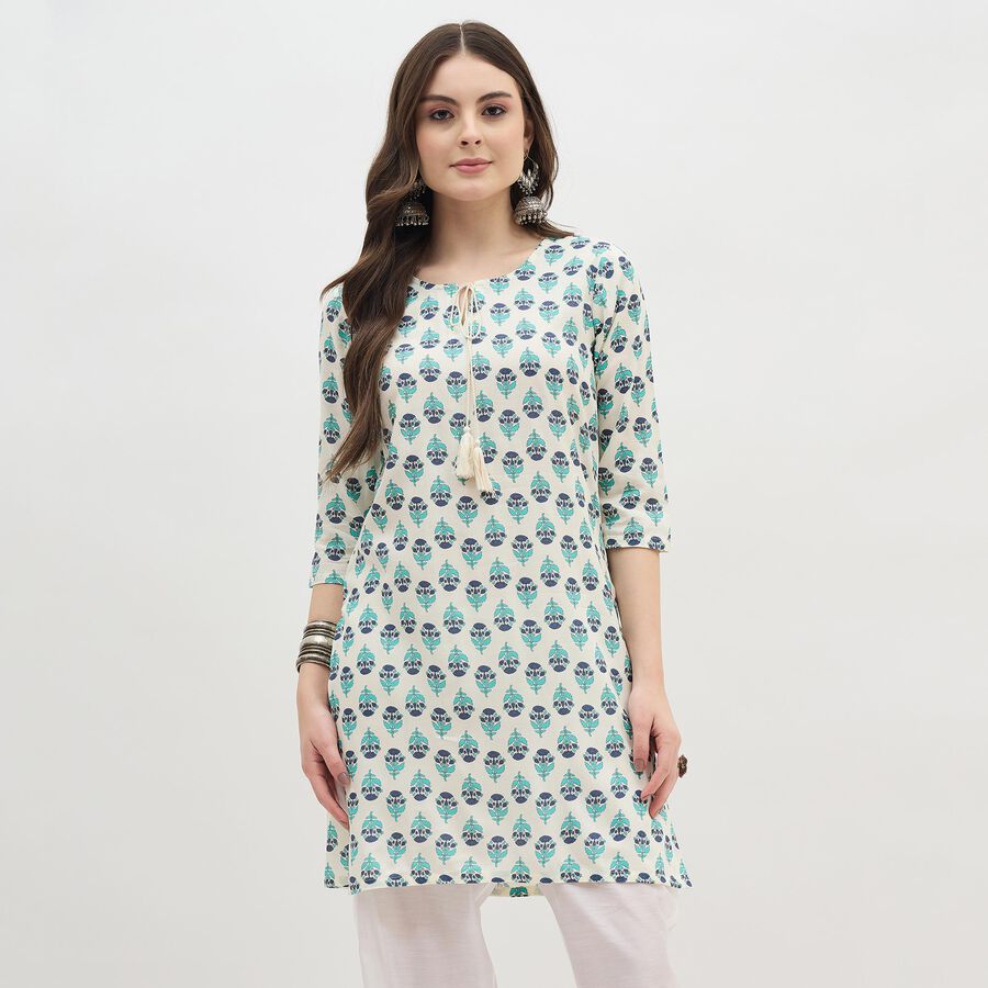 Pink Almirah Women's Ivory Tie-Up Neck Floral Printed Kurti | Vishal ...