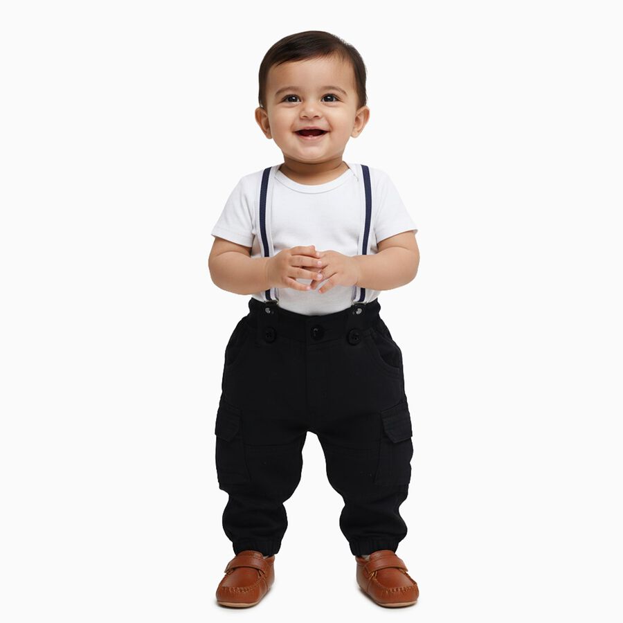 Yellow Hippo Infants' Jet Black Cargo Elastic Waist Trousers with ...