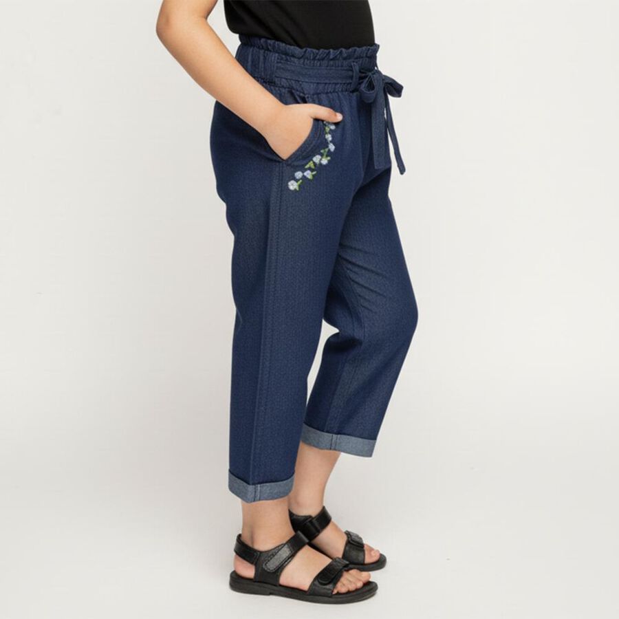 Hand Print Girls' Deep Indigo Wide Leg Embroidered Jeans | Vishal Mega ...