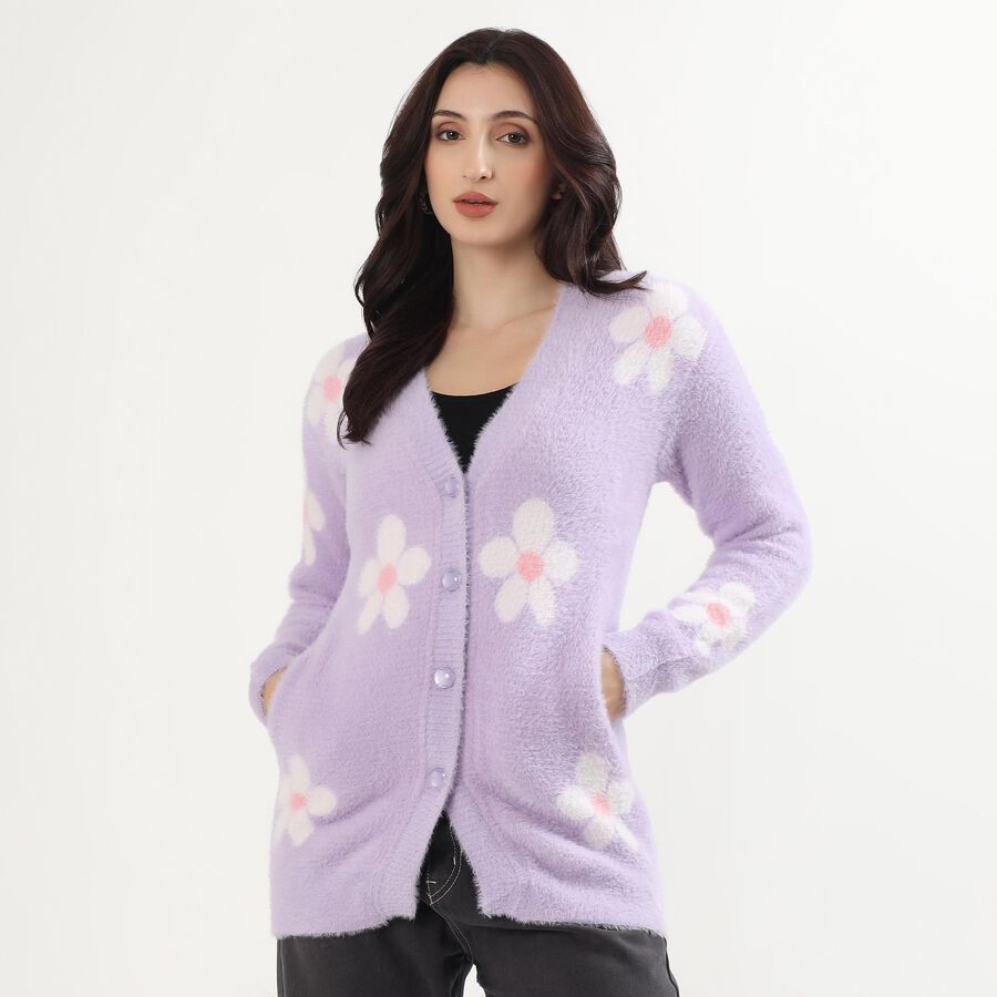 Lucky Charm Women's Lavender Purple V-Neck Casual Cardigan | Vishal ...