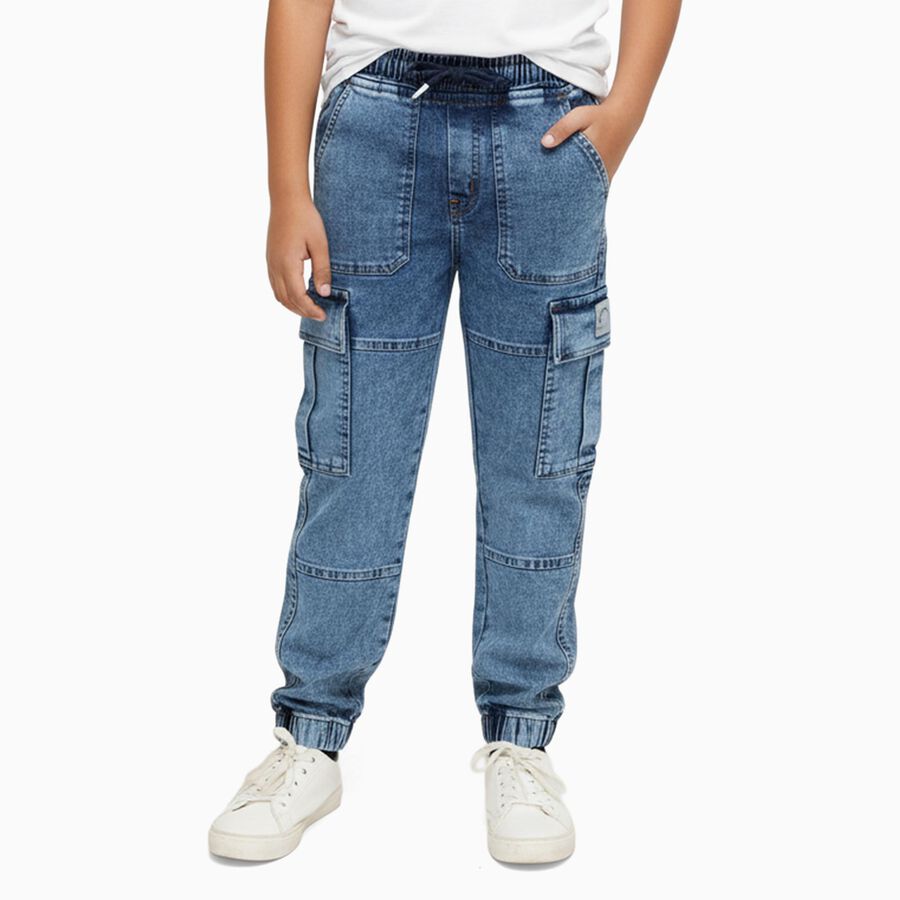Slant Boys' Stonewashed Blue Cargo Fit Jogger Jeans | Vishal Mega Mart ...