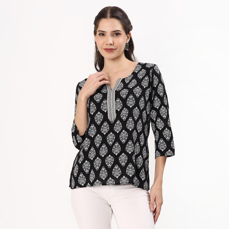 Pink Almirah Women's Black Split Neck Floral Printed Kurti | Vishal ...