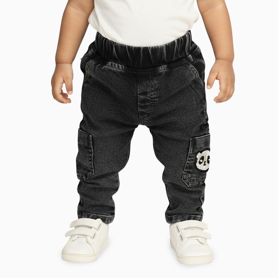 Yellow Hippo Infants Washed Black Cargo Fit Panda Patch Jeans | Vishal ...