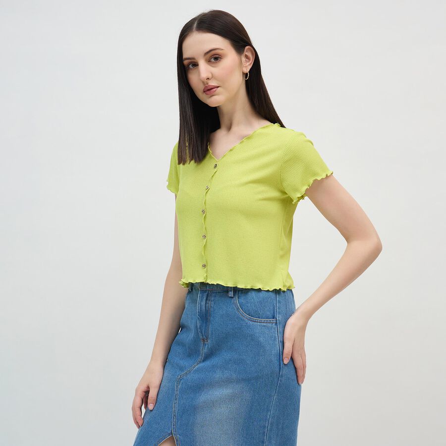Viveza Women's Light Green Round Neck Casual Crop Top | Vishal Mega ...