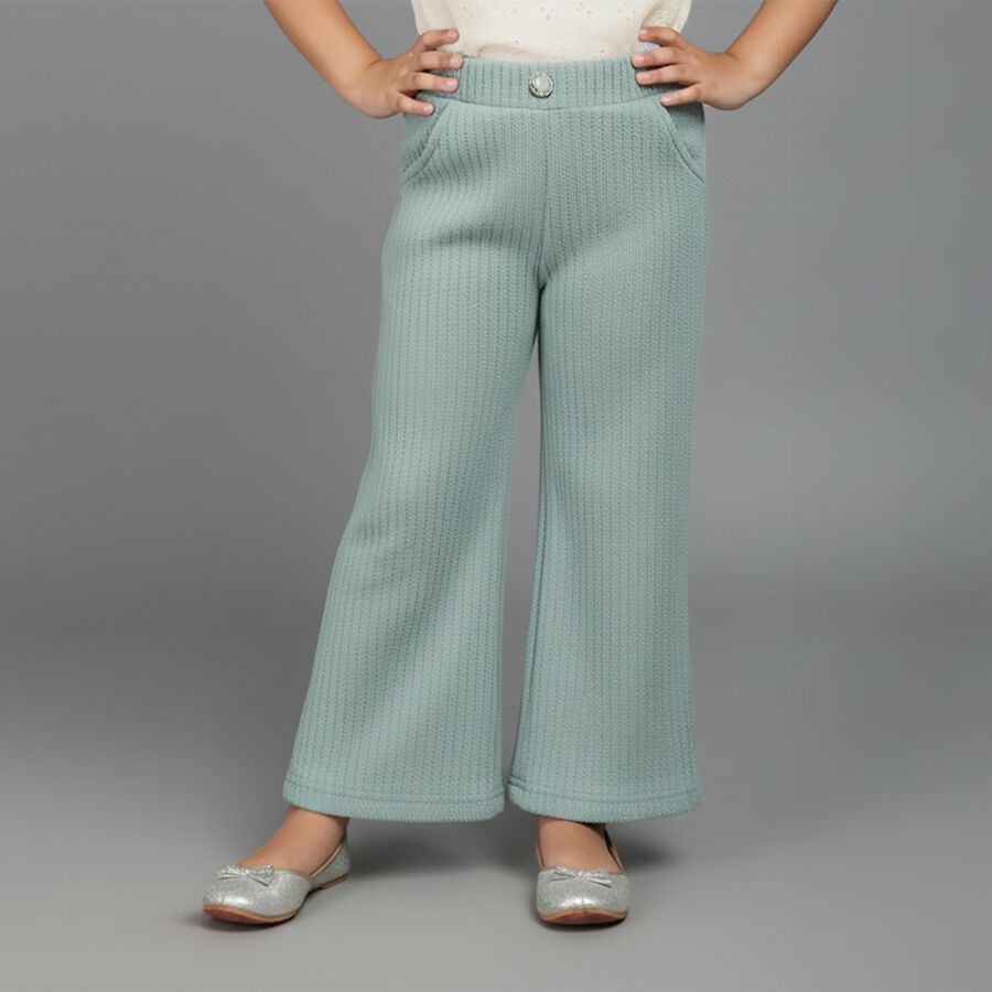 Hand Print Girls Muted Sage Green Wide-Leg Textured Trousers | Vishal ...