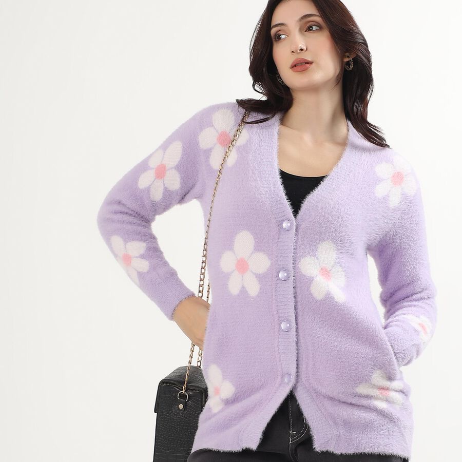 Lucky Charm Women's Lavender Purple V-Neck Casual Cardigan | Vishal ...