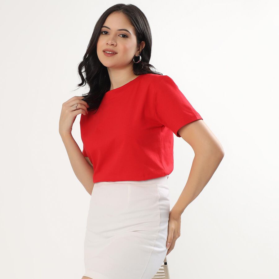 Brink Women's Bright Cherry Red Cotton Round Neck Casual T-Shirt ...