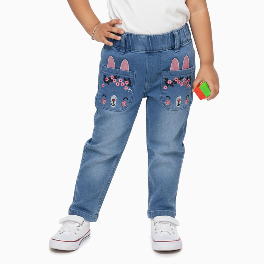 Hand Print Girls' Light Blue Straight Fit Bunny Embroidered Jeans ...