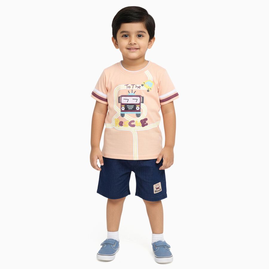 Yellow Hippo Infants' Peach Cotton Round Neck Cartoon Print Baba Suit ...