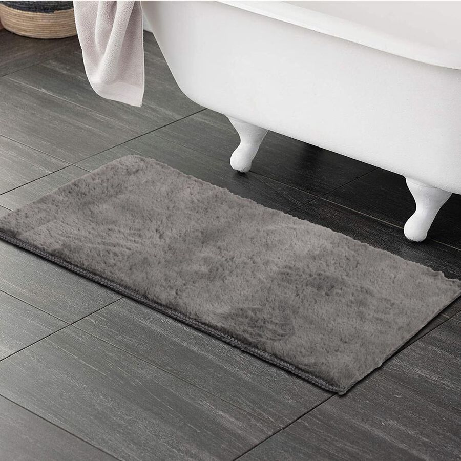 Home Beautiful Anti-Skid Grey Polyester Bath Mat | Vishal Mega Mart India