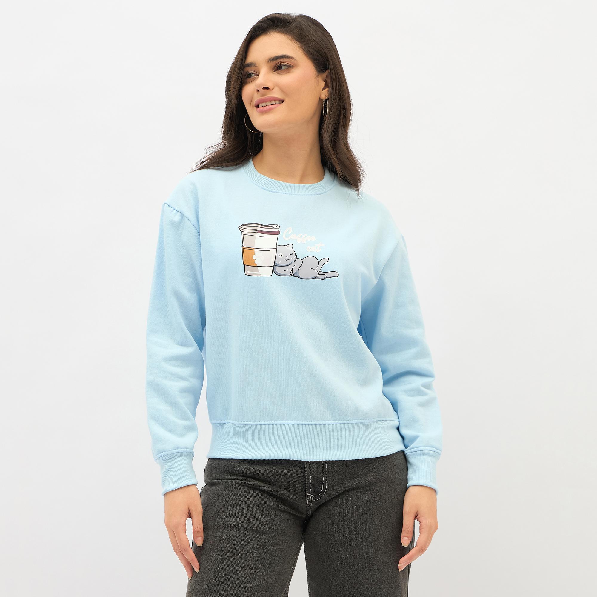 Brink Women's Light Blue Crew Neck Casual Sweatshirt | Vishal Mega Mart ...