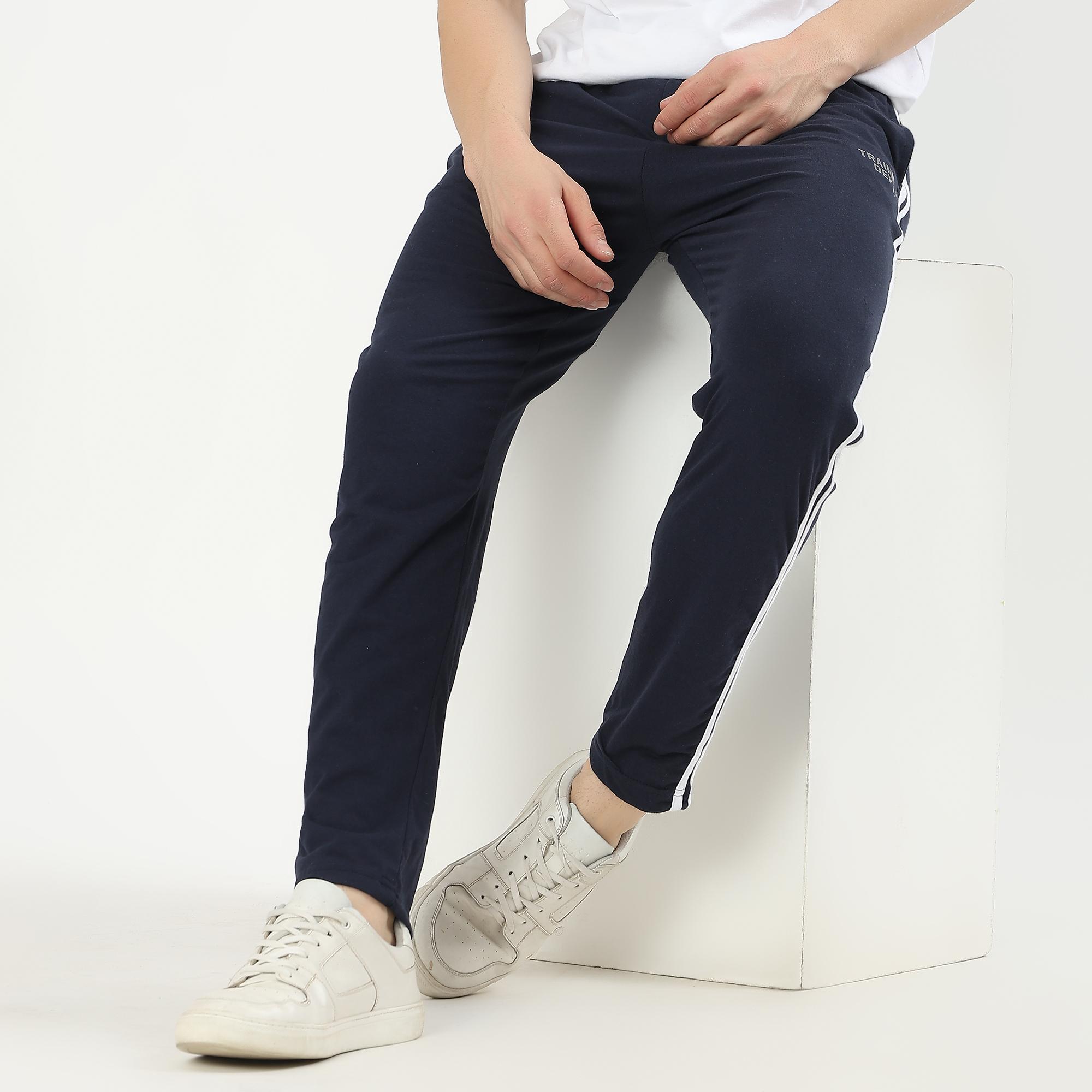 Brink Men's Deep Navy Blue Regular Fit Side-Striped Track Pants ...