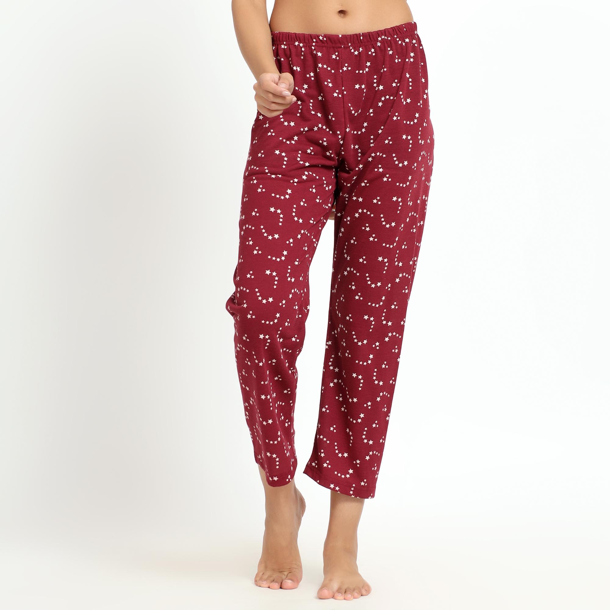 Gold Foil Ladies' Deep Maroon Star Printed Relaxed Fit Pyjama | Vishal ...