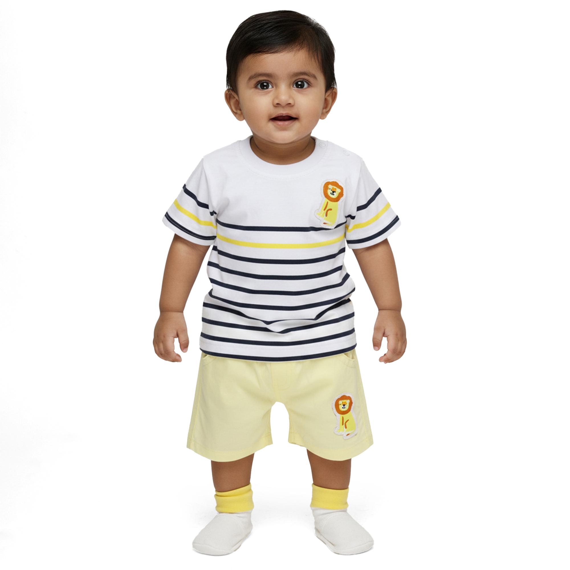 Yellow Hippo Infants' Yellow Cotton Round Neck Striped Baba Suit ...