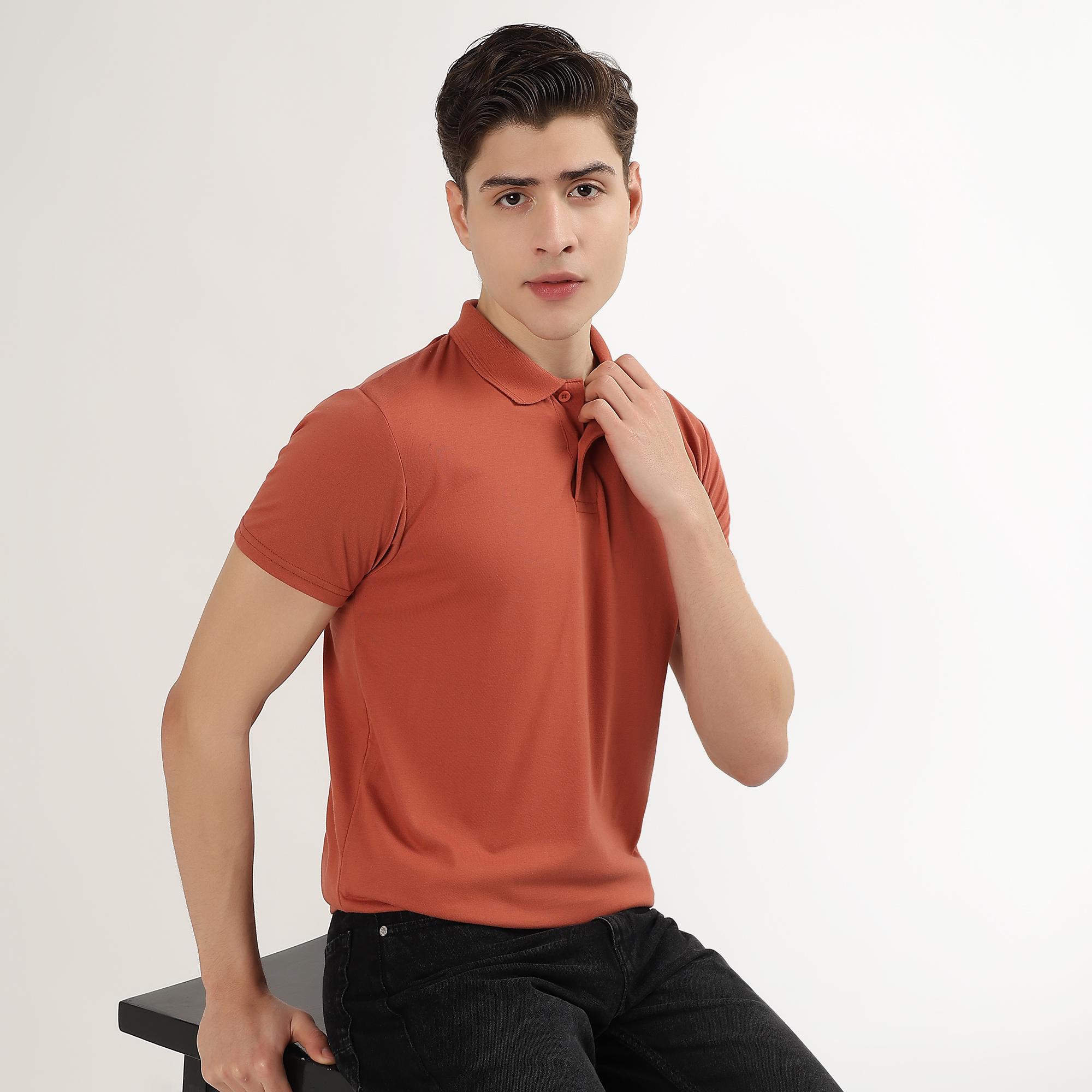 Brink Men's Rust Polo Neck Casual T-Shirt | Vishal Mega Mart India