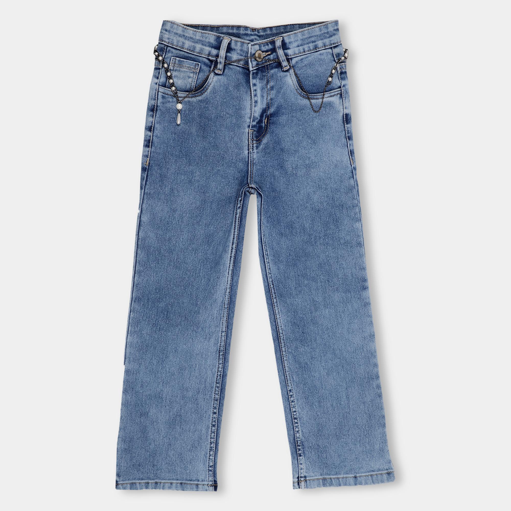 Hand Print Girls' Stonewashed Blue Flared Fit Buttoned Jeans | Vishal ...