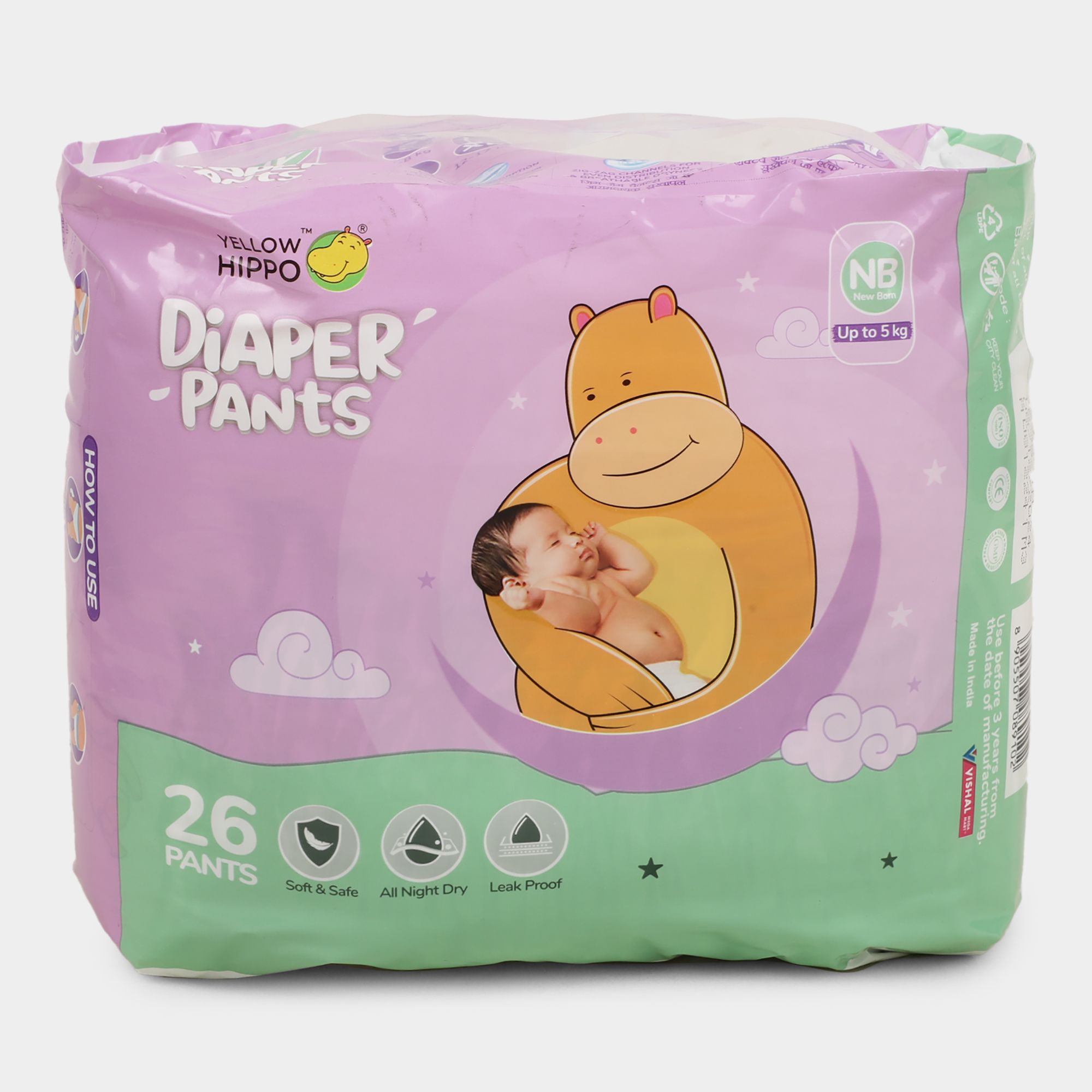 Yellow Hippo Baby Diaper (New Born, 26 Pants) | Vishal Mega Mart India