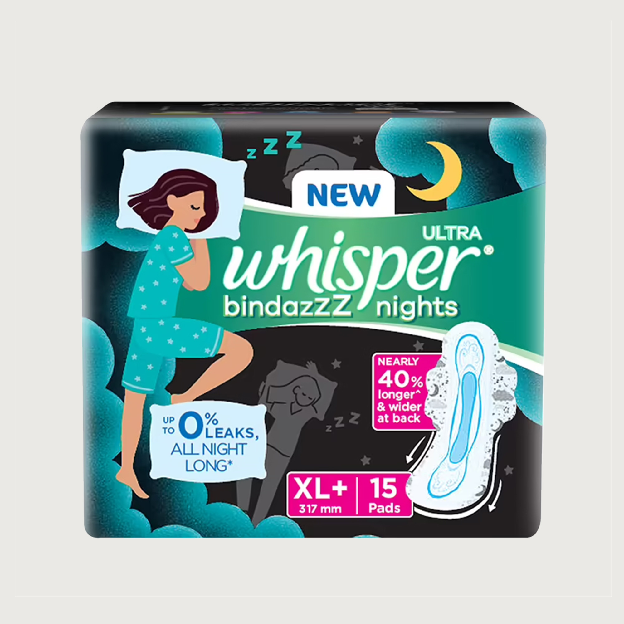 Whisper Ultra Bindazzz Nights Sanitary Pads - XL+ | Vishal Mega Mart India