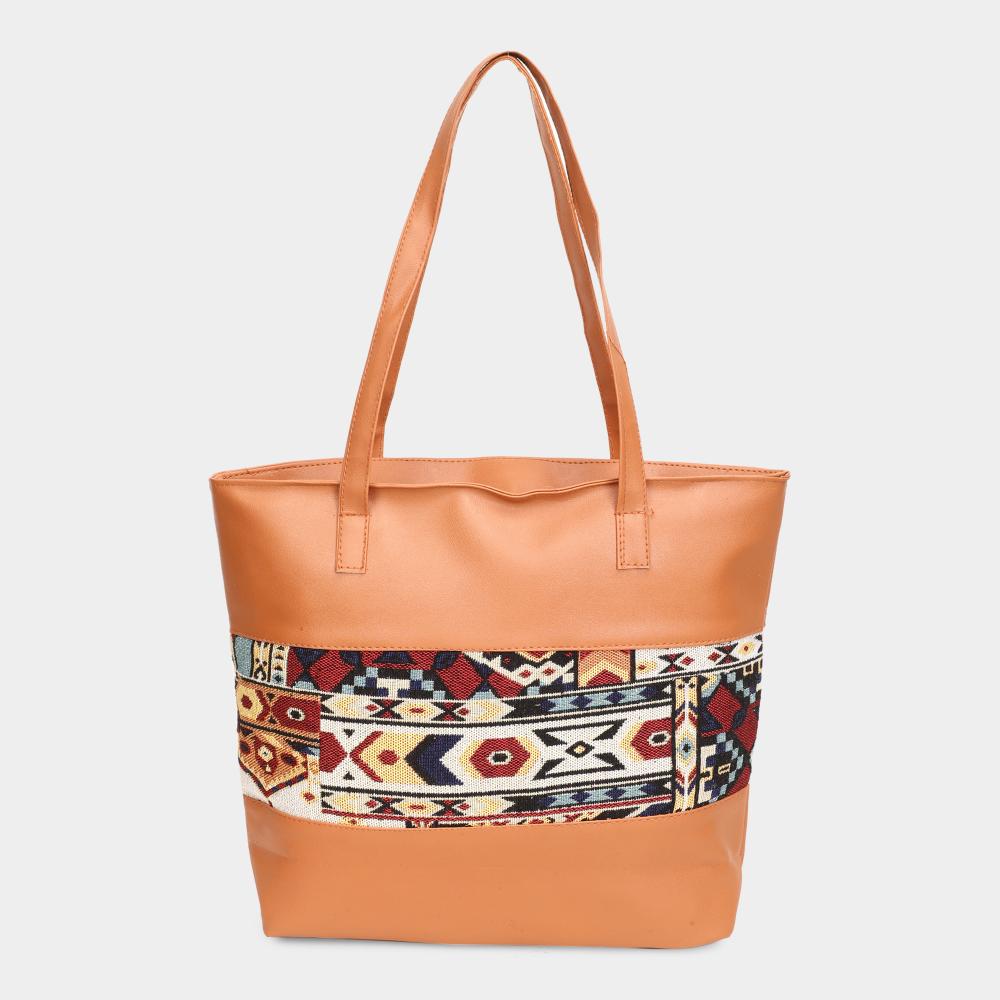 Brink Women's Tan Polyurethane Tote Bag | Vishal Mega Mart India