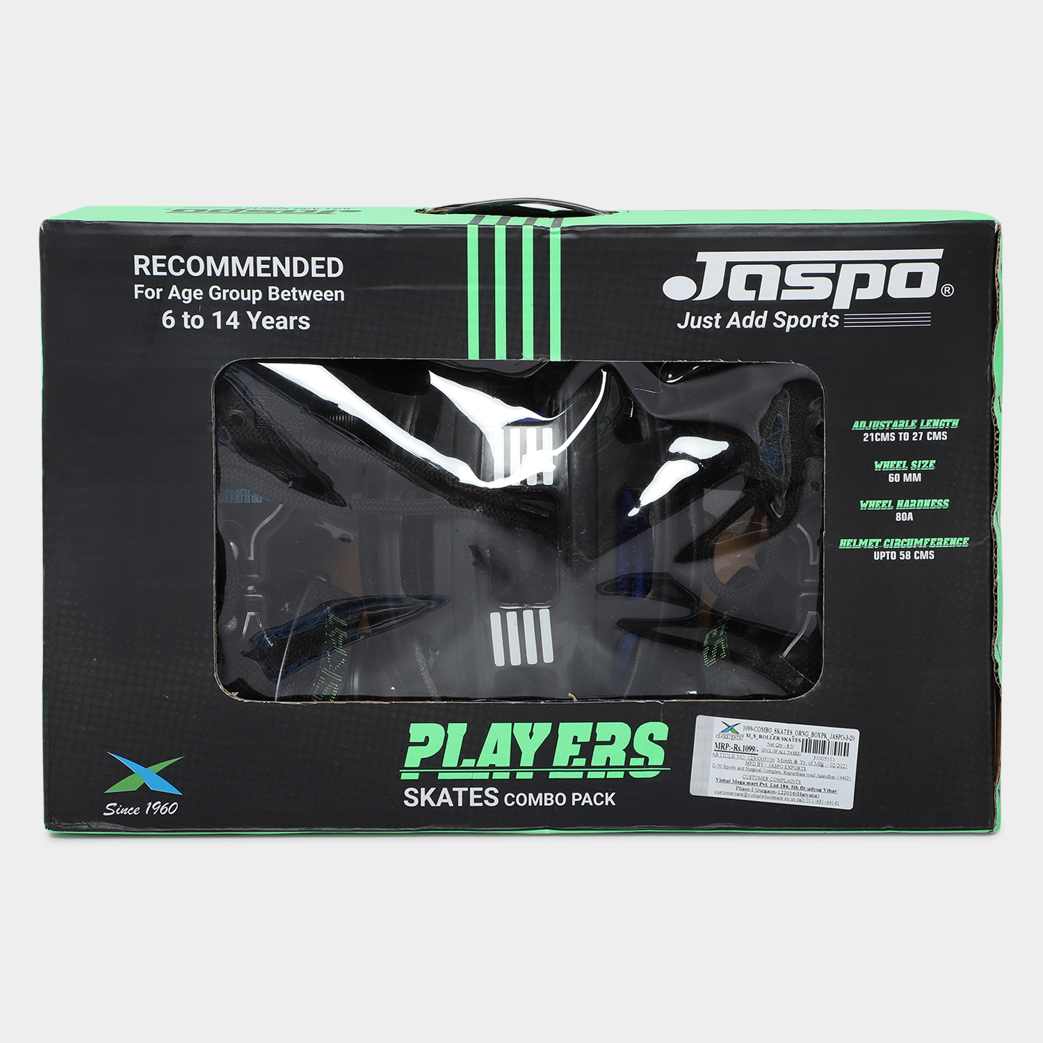 Jaspo Roller Skates Combo Set With Helmet, Knee Guard, Elbow Guard ...